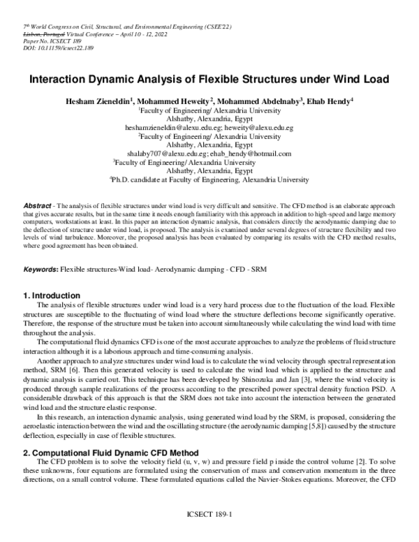 Pdf Interaction Dynamic Analysis Of Flexible Structures Under Wind