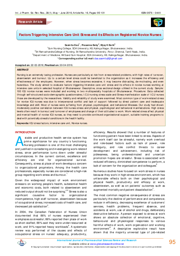 (PDF) Factors Triggering Intensive Care Unit Stress and its Effects on ...
