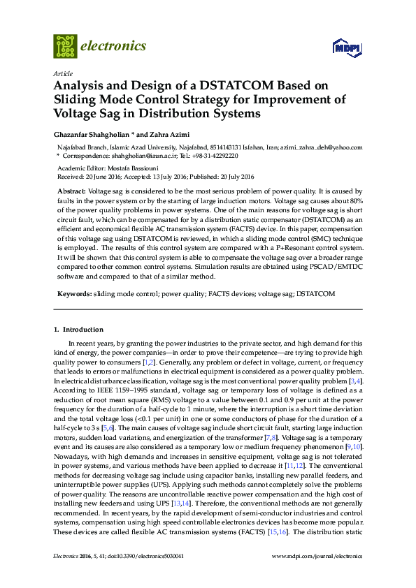 Pdf Analysis And Design Of A Dstatcom Based On Sliding Mode Control