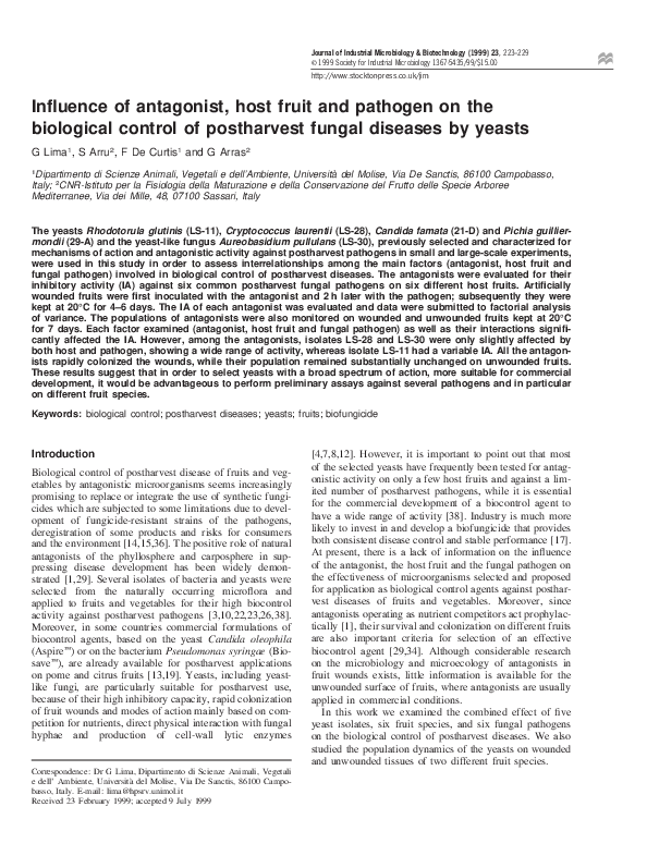(PDF) Influence of antagonist, host fruit and pathogen on the biological control of postharvest ...