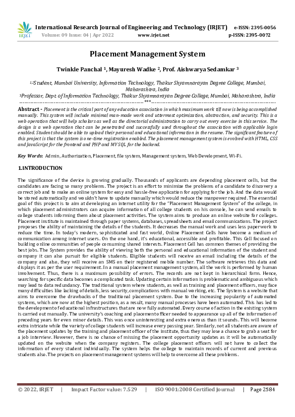 (PDF) Placement Management System