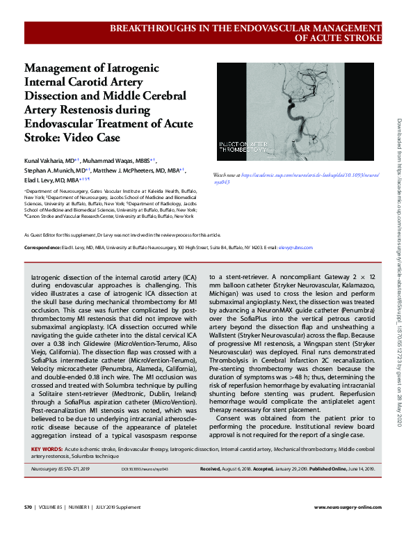 (PDF) Management of Iatrogenic Internal Carotid Artery Dissection and ...