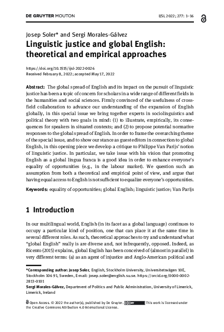 (PDF) Linguistic justice and global English: theoretical and empirical ...