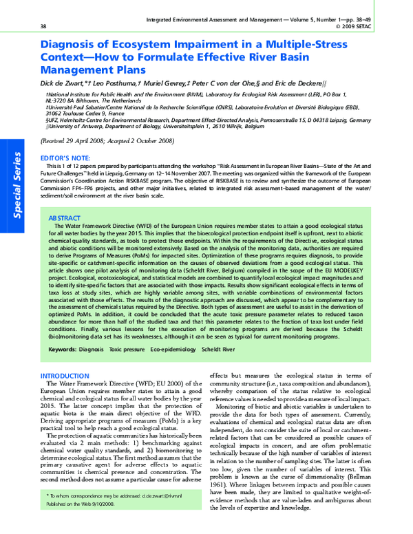 (PDF) Diagnosis of Ecosystem Impairment in a Multiple-Stress Context ...