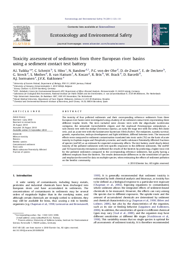 (PDF) Toxicity assessment of sediments from three European river basins ...