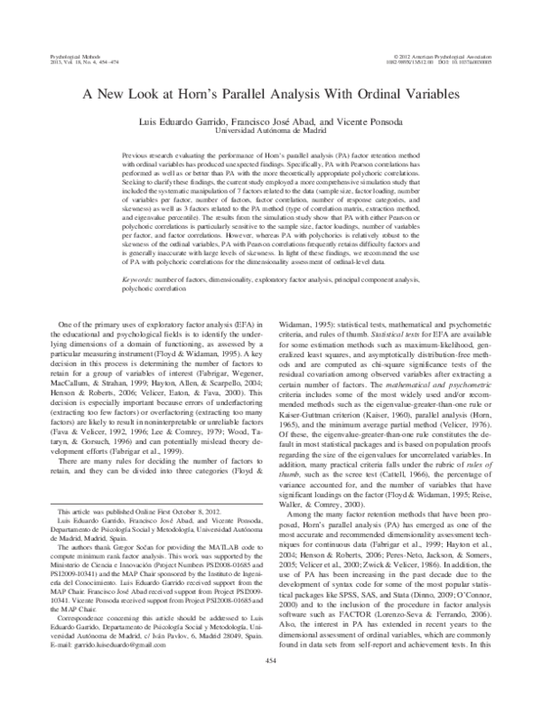 (PDF) A new look at Horn’s parallel analysis with ordinal variables