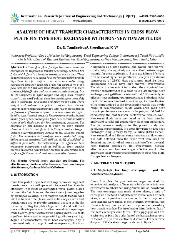 (PDF) ANALYSIS OF HEAT TRANSFER CHARACTERISTICS IN CROSS FLOW PLATE FIN TYPE HEAT EXCHANGER WITH ...