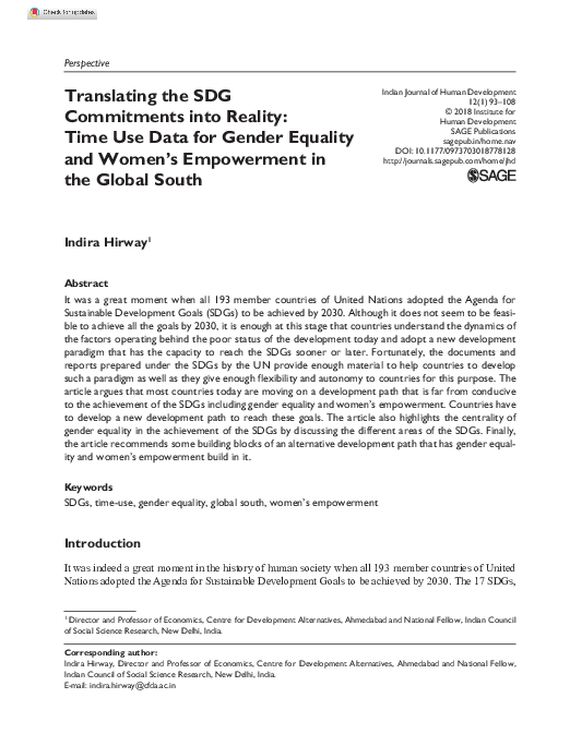 (PDF) Translating the SDG Commitments into Reality: Time Use Data for Gender Equality and Women ...