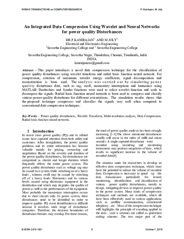 Pdf An Integrated Data Compression Using Wavelet And Neural Networks For Power Quality