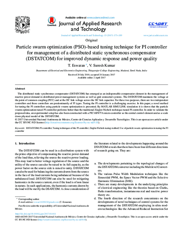 Pdf Particle Swarm Optimization Pso Based Tuning Technique For Pi Controller For Management