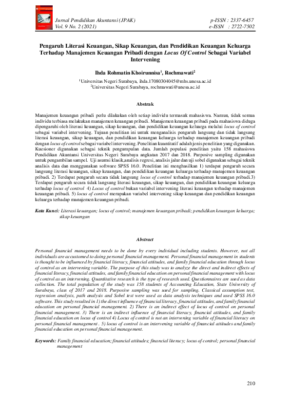 (PDF) Pengaruh Literasi Keuangan, Sikap Keuangan, dan Pendidikan Keuangan Keluarga Terhadap ...