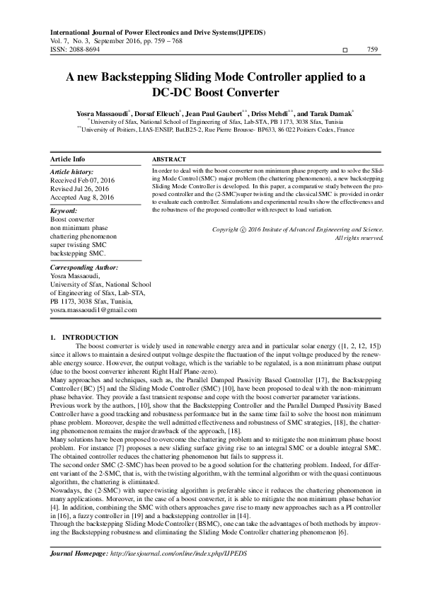 (PDF) A new Backstepping Sliding Mode Controller applied to a DC-DC Boost Converter
