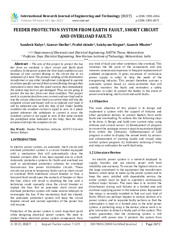 (PDF) FEEDER PROTECTION SYSTEM FROM EARTH FAULT, SHORT CIRCUIT AND OVERLOAD FAULTS