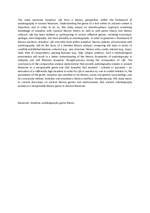 (DOC) Situating Josephus' Life in Ancient Autobiography