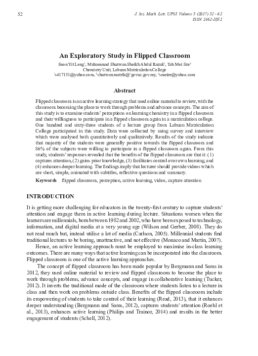 (PDF) An Exploratory Study in Flipped Classroom