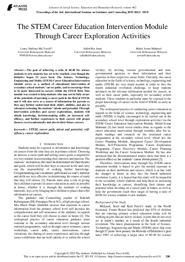 (PDF) The STEM Career Education Intervention Module Through Career ...