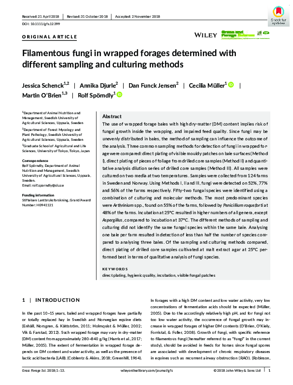 (PDF) Filamentous fungi in wrapped forages determined with different sampling and culturing ...