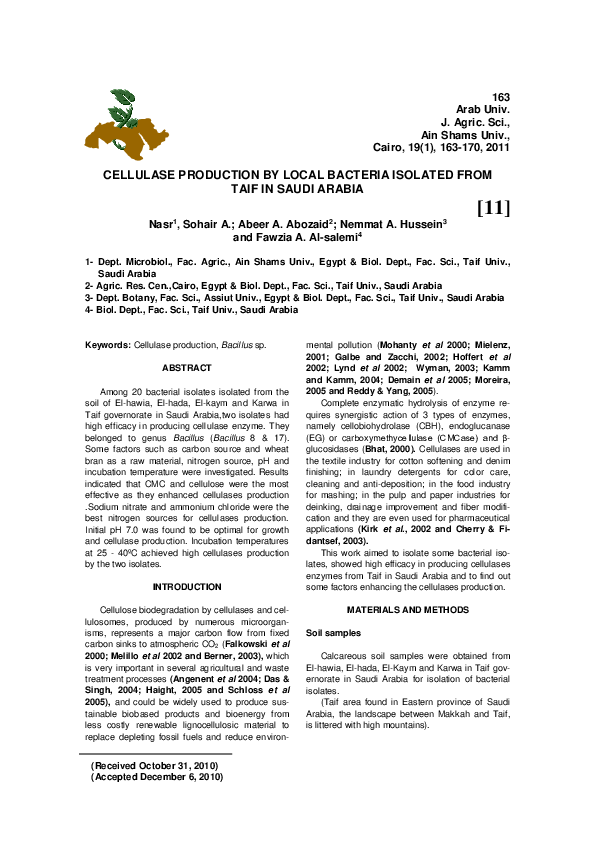 Pdf Cellulase Production By Local Bacteria Isolated From Taif In Saudi Arabia
