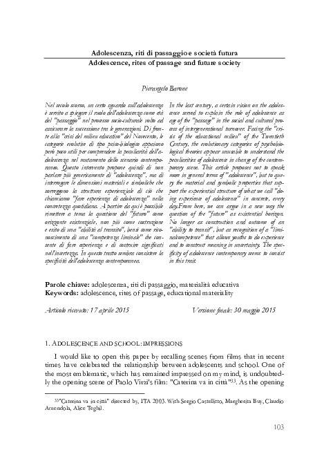 (PDF) Adolescence, rites of passage and future society