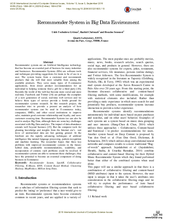 (PDF) Recommender System in Big Data Environment