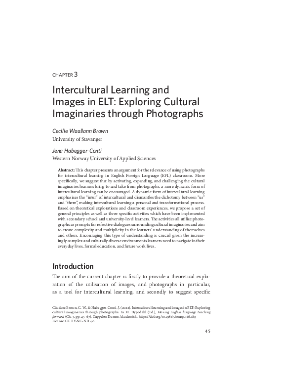 (PDF) Intercultural Learning and Images in ELT: Exploring Cultural Imaginaries through Photographs
