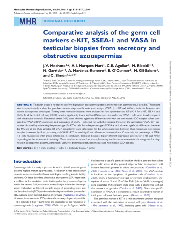 (PDF) Comparative analysis of the germ cell markers c-KIT, SSEA-1 and ...