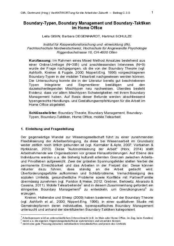 (PDF) Boundary-Typen, Boundary Management und Boundary-Taktiken im Home ...