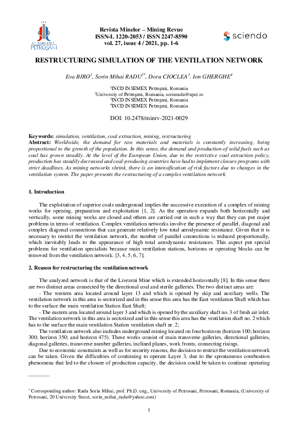 (PDF) Restructuring Simulation of the Ventilation Network