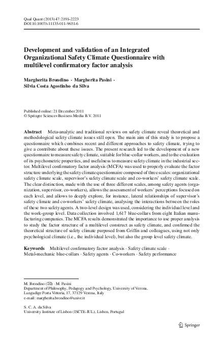 (PDF) Development and validation of an Integrated Organizational Safety Climate Questionnaire ...