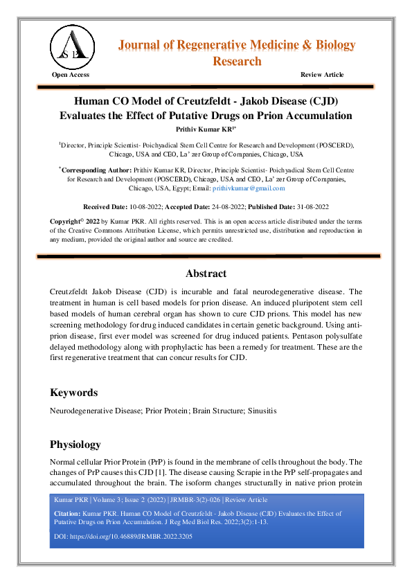 (PDF) Human CO Model of Creutzfeldt -Jakob Disease (CJD) Evaluates the ...