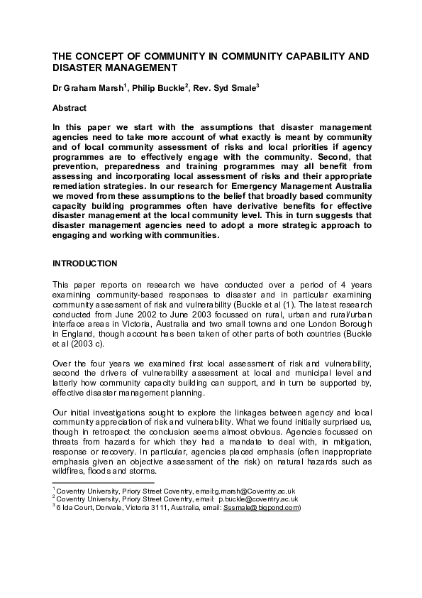 (PDF) The concept of community in community capability and disaster ...