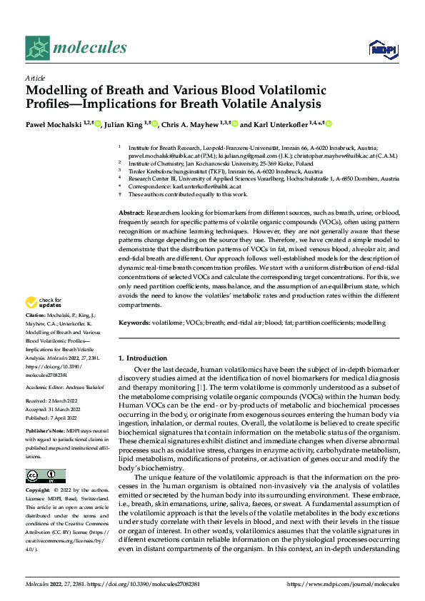 (PDF) Modelling of Breath and Various Blood Volatilomic Profiles ...