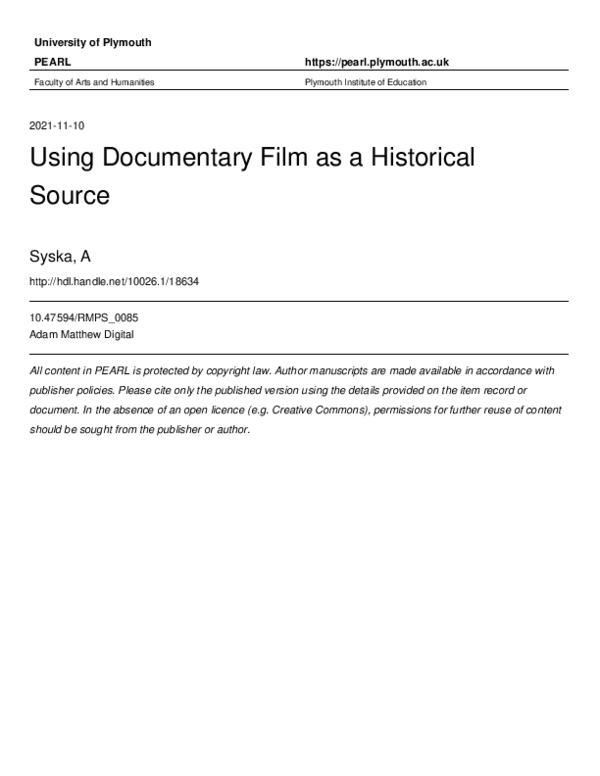 (PDF) Using Documentary Film as a Historical Source