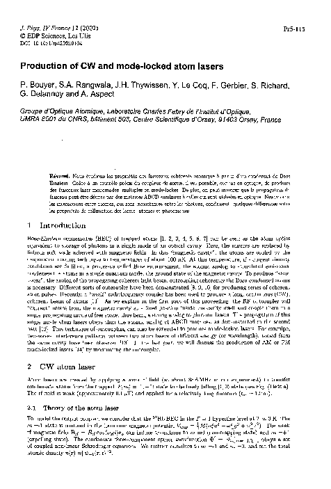 (PDF) Production of CW and mode-locked atom lasers | Sadiq Rangwala ...