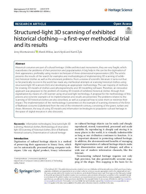 (PDF) Structured-light 3D scanning of exhibited historical clothing—a first-ever methodical ...