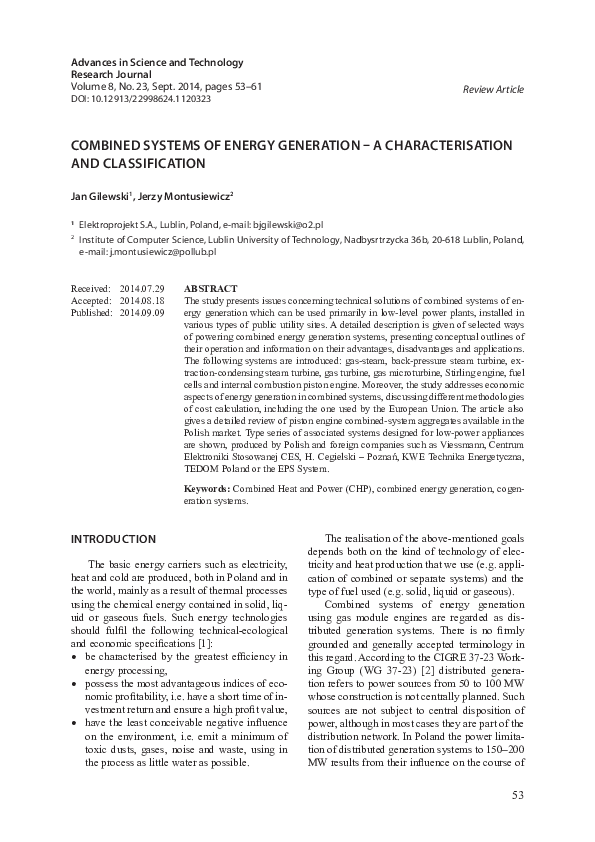 (PDF) Combined Systems of Energy Generation – a Characterisation and ...