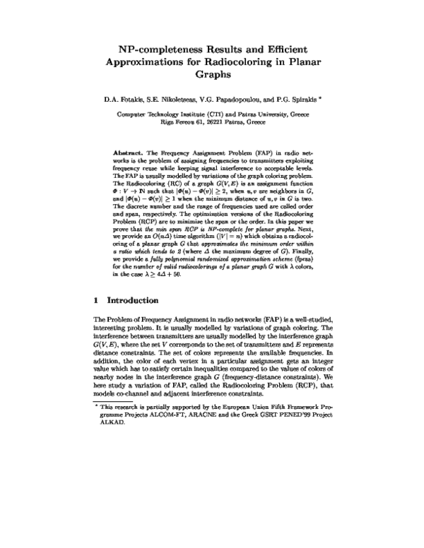 (PDF) NP-Completeness Results and Efficient Approximations for Radiocoloring in Planar Graphs ...