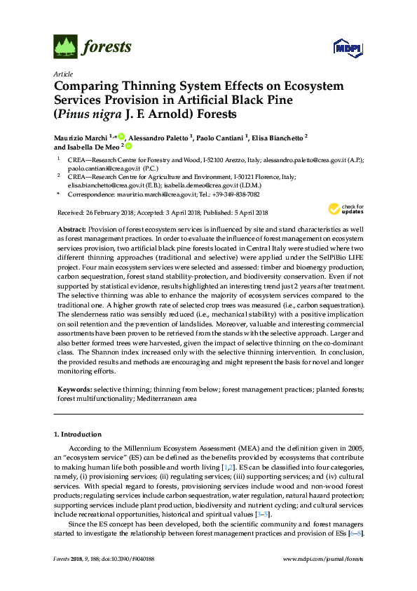 (PDF) Comparing Thinning System Effects on Ecosystem Services Provision in Artificial Black Pine ...