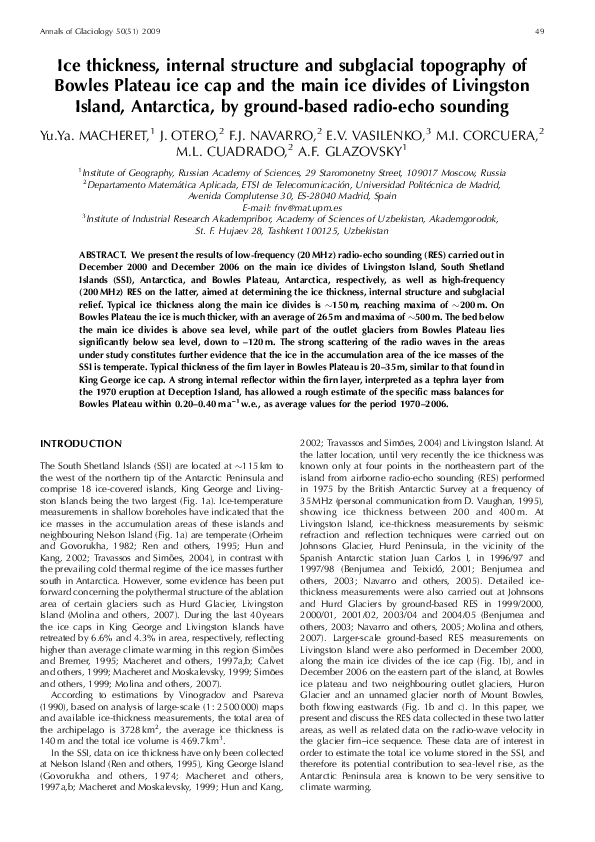 (PDF) Ice thickness, internal structure and subglacial topography of Bowles Plateau ice cap and ...