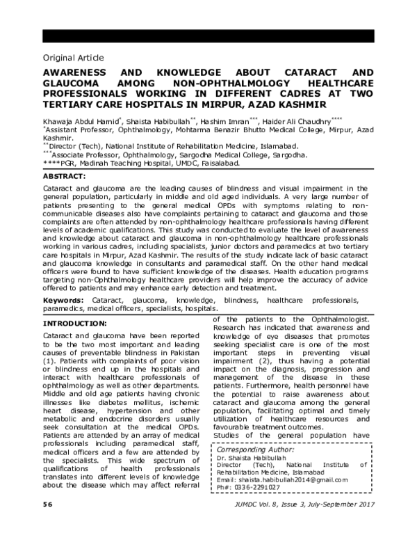 (PDF) Awareness and Knowledge About Cataract and Glaucoma Among Non ...