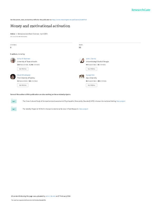 (PDF) Money and motivational activation