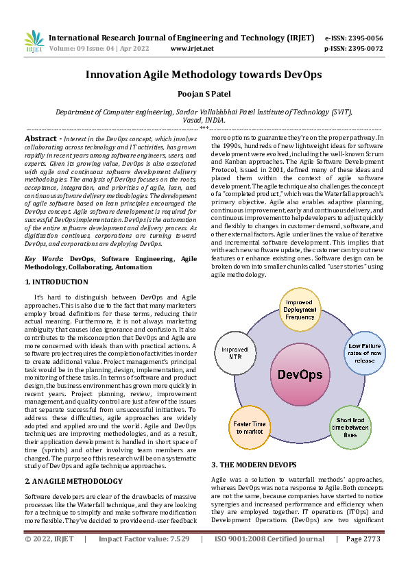 Pdf Innovation Agile Methodology Towards Devops
