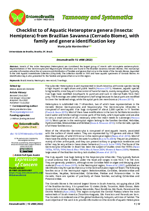 (PDF) Checklist of Aquatic Heteroptera genera (Insecta: Hemiptera) from ...