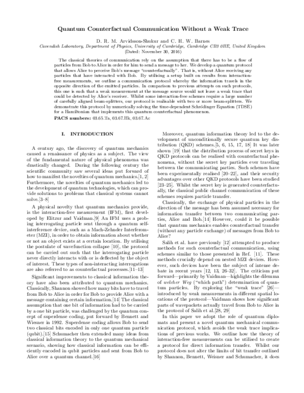 (PDF) Quantum counterfactual communication without a weak trace