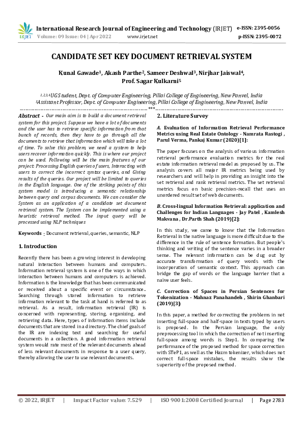 (PDF) CANDIDATE SET KEY DOCUMENT RETRIEVAL SYSTEM