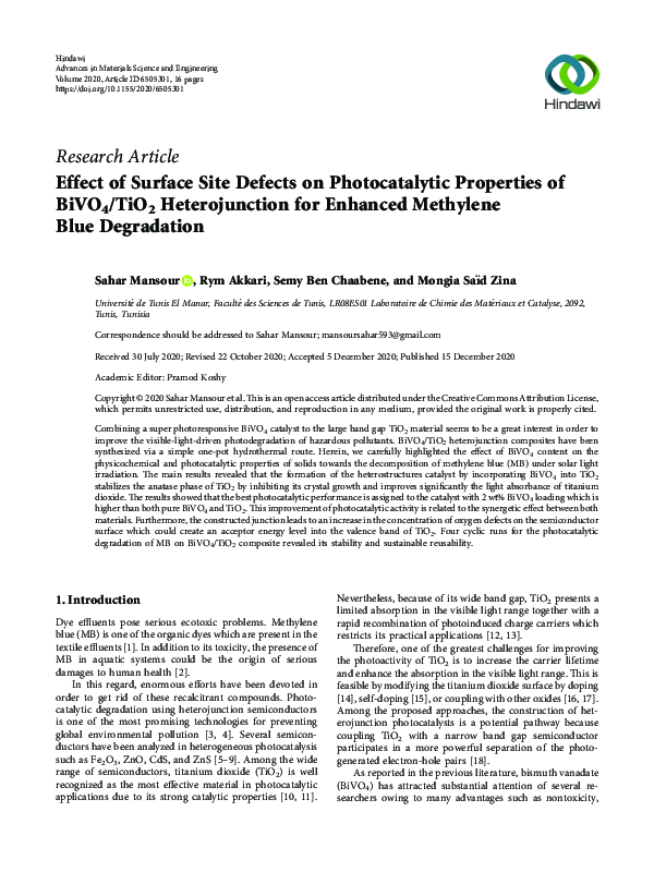 (PDF) Effect of Surface Site Defects on Photocatalytic Properties of ...