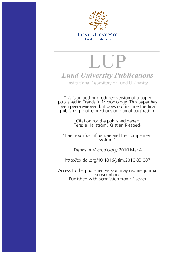 (PDF) Haemophilus influenzae and the complement system