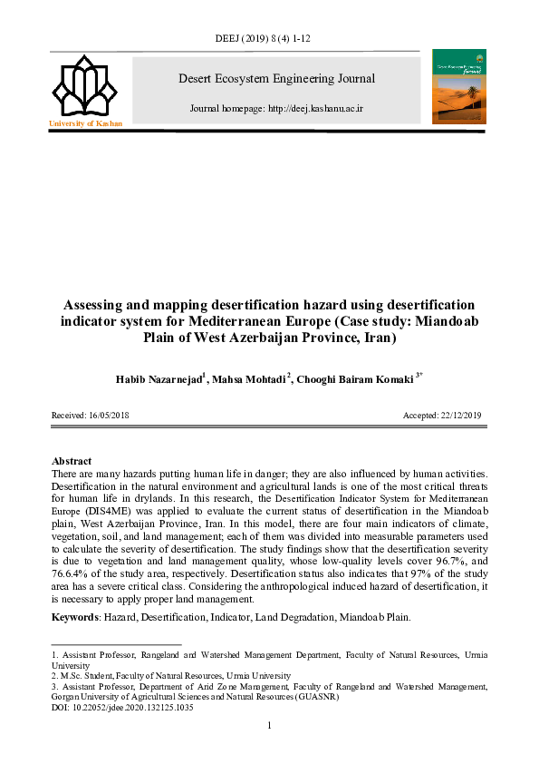 (PDF) Assessing and mapping desertification hazard using desertification indicator system for ...