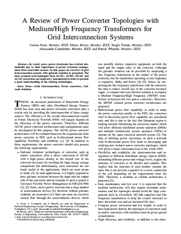 (PDF) A review of power converter topologies with medium/high frequency transformers for grid ...