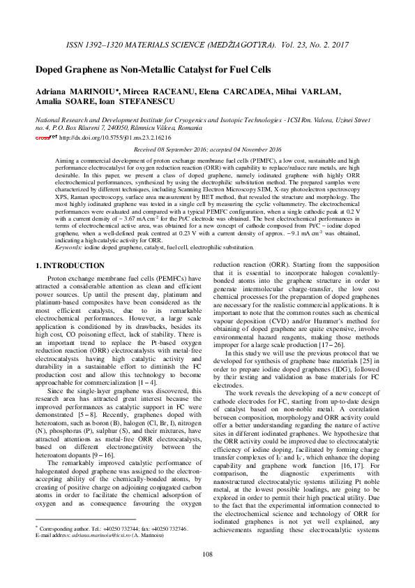 (PDF) Doped Graphene as Non-Metallic Catalyst for Fuel Cells | Mircea ...